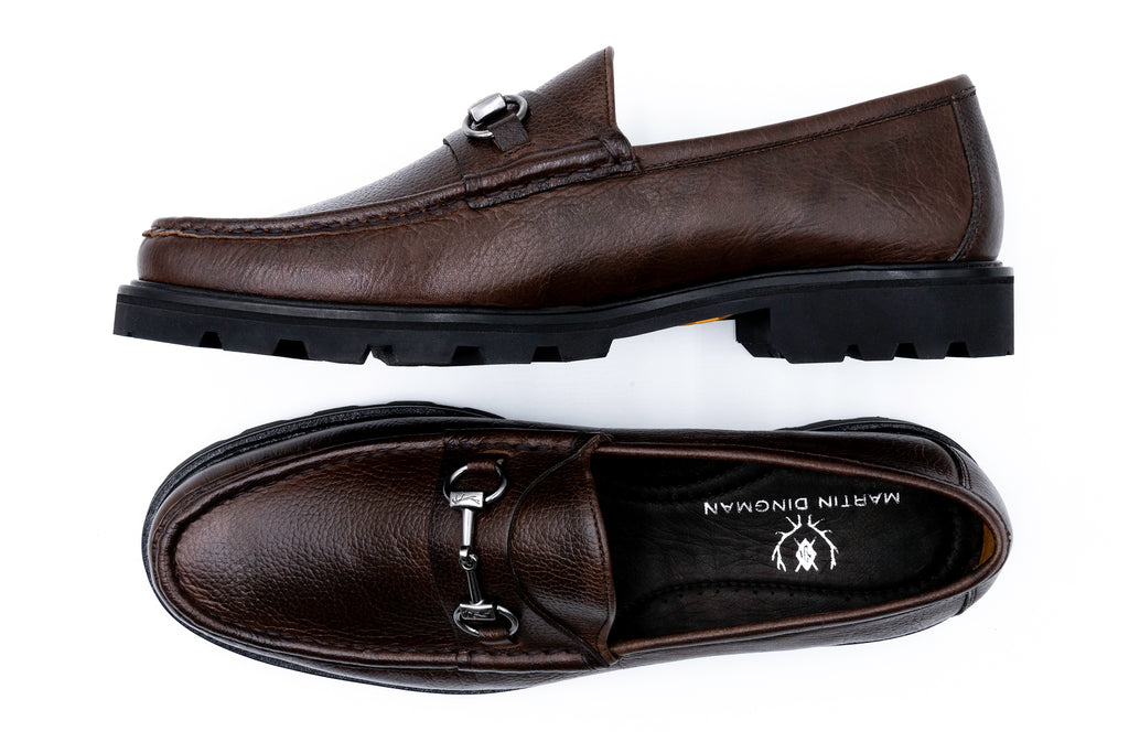 Addison Lug Pebble Grain Horse Bit Loafers - Walnut | Martin Dingman