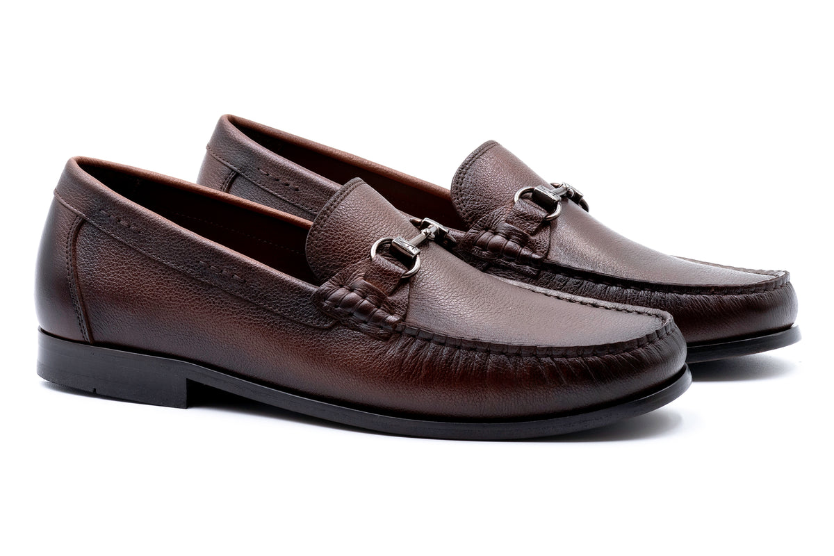 Bermuda Dress Pebble Grain Glove Leather Horse Bit Loafers - Bourbon ...