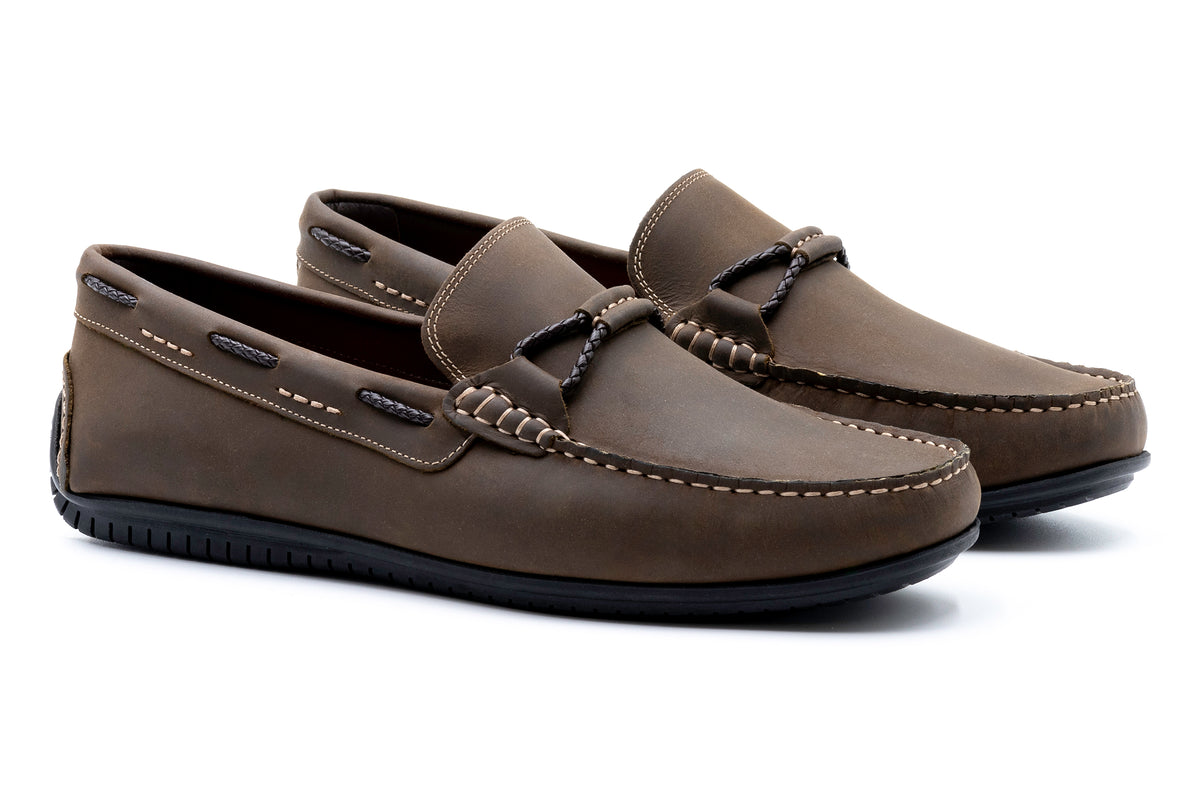 Bermuda Nubuck Braided Bit Loafers - Dark Olive | Martin Dingman