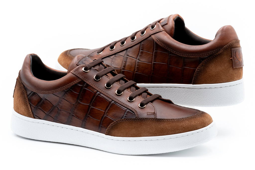 Carson Alligator Grain Sneakers - Pecan | Martin Dingman