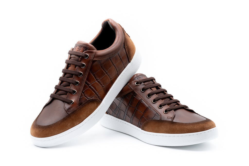 Carson Alligator Grain Sneakers - Pecan | Martin Dingman