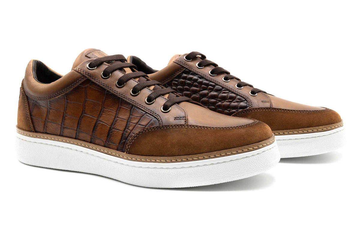 Carson Alligator Grain Sneakers - Pecan | Martin Dingman