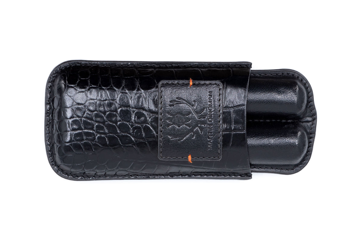 Havana Alligator Grain Saddle Cigar Case - Black | Martin Dingman