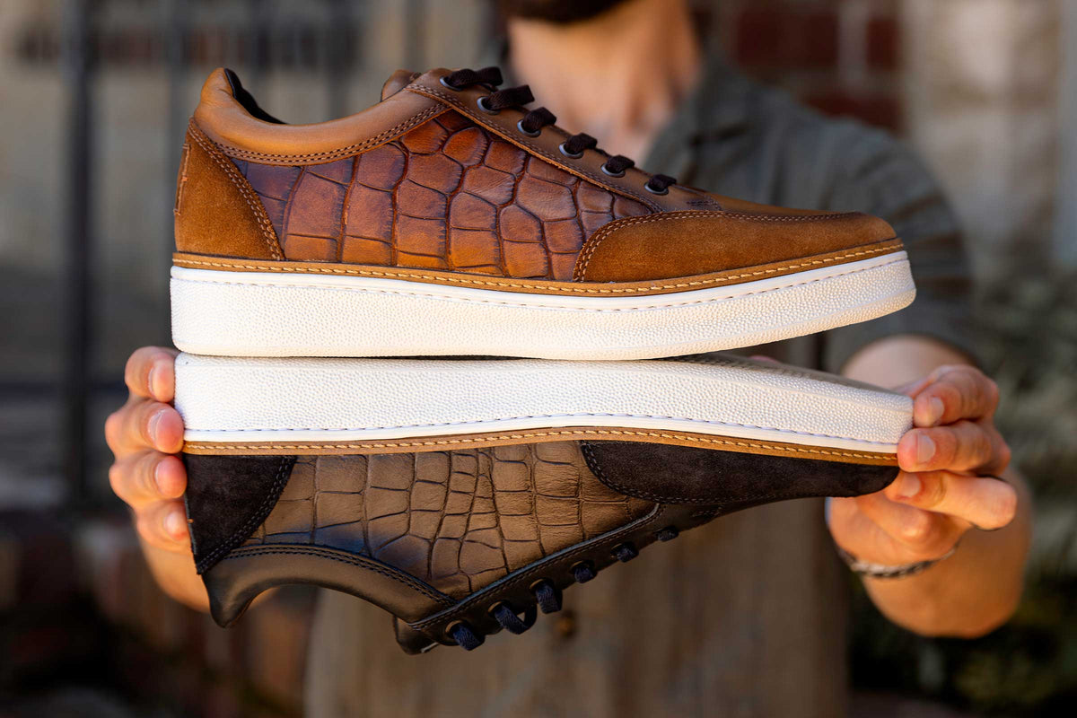Carson Alligator Grain Sneakers - Pecan | Martin Dingman