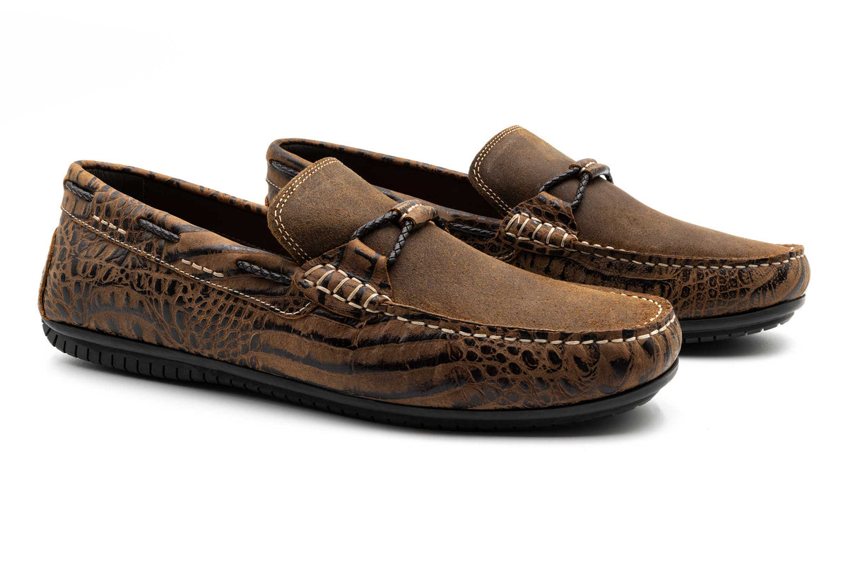 Bermuda Crocodile Grain Braided Bit Loafers - Burnt Pecan | Martin Dingman