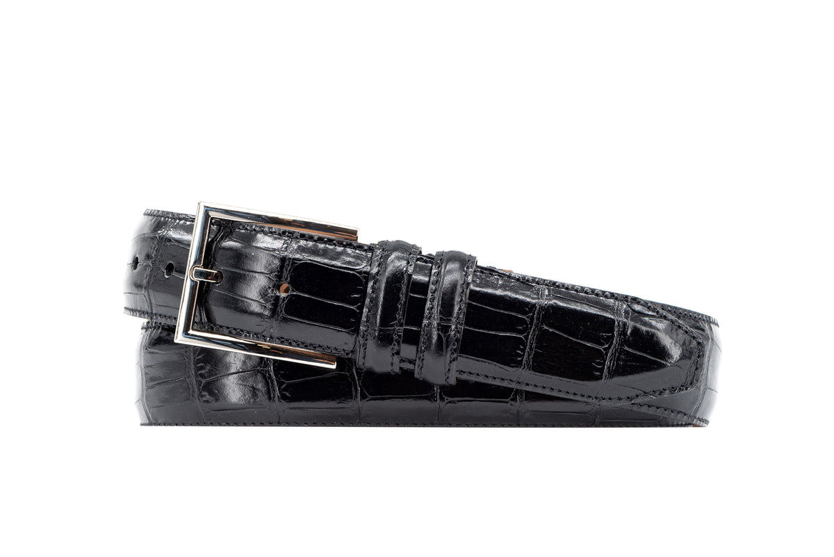 Alexander Alligator Grain Italian Calf Leather Belt - Black | Martin ...